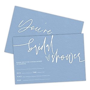 luixd 25 Bridal Shower Invitations - Double-Sided Fill In Minimalism Blue Invites With Envelopes, Invitations For Newlyweds，Bridal Shower, Party Favor & Supplies（Horizontal）- B22