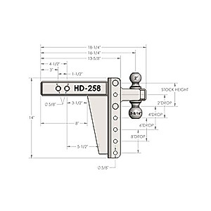 BulletProof Hitches 2.5" Adjustable Heavy Duty (22,000lb Rating) 8" Drop/Rise Trailer Hitch with 2" and 2 5/16" Dual Ball (Black Textured Powder Coat, Solid Steel)