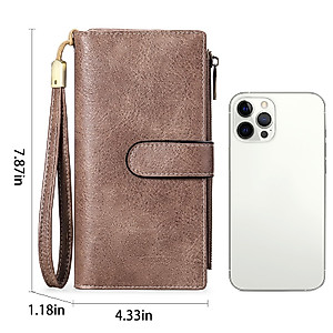 GOIACII Womens Wallets Large Capacity Credit Card Holder Rfid Wallet Women Double Zipper Pocket Leather Bifold Ladies Wristlet Clutch Wallet