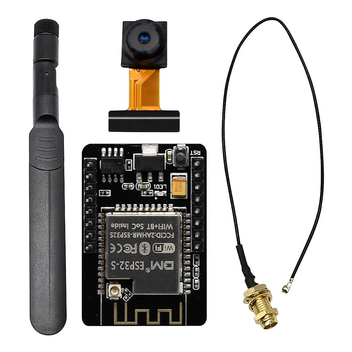Aideepen 2PCS ESP32 DC 5V Dual-core WL with OV2640 Camera TF Card Module+ESP32-CAM +Antenna +IPEX to RP-SMA
