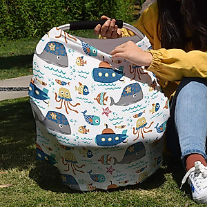 Baby Car Seat Nursing Cover for Breastfeeding Scarf, Ocean, Ultra Soft Breastfeeding Covers Poncho Canopy for Boy Girl, Infant Stroller Cover, Sea Creature Submarine