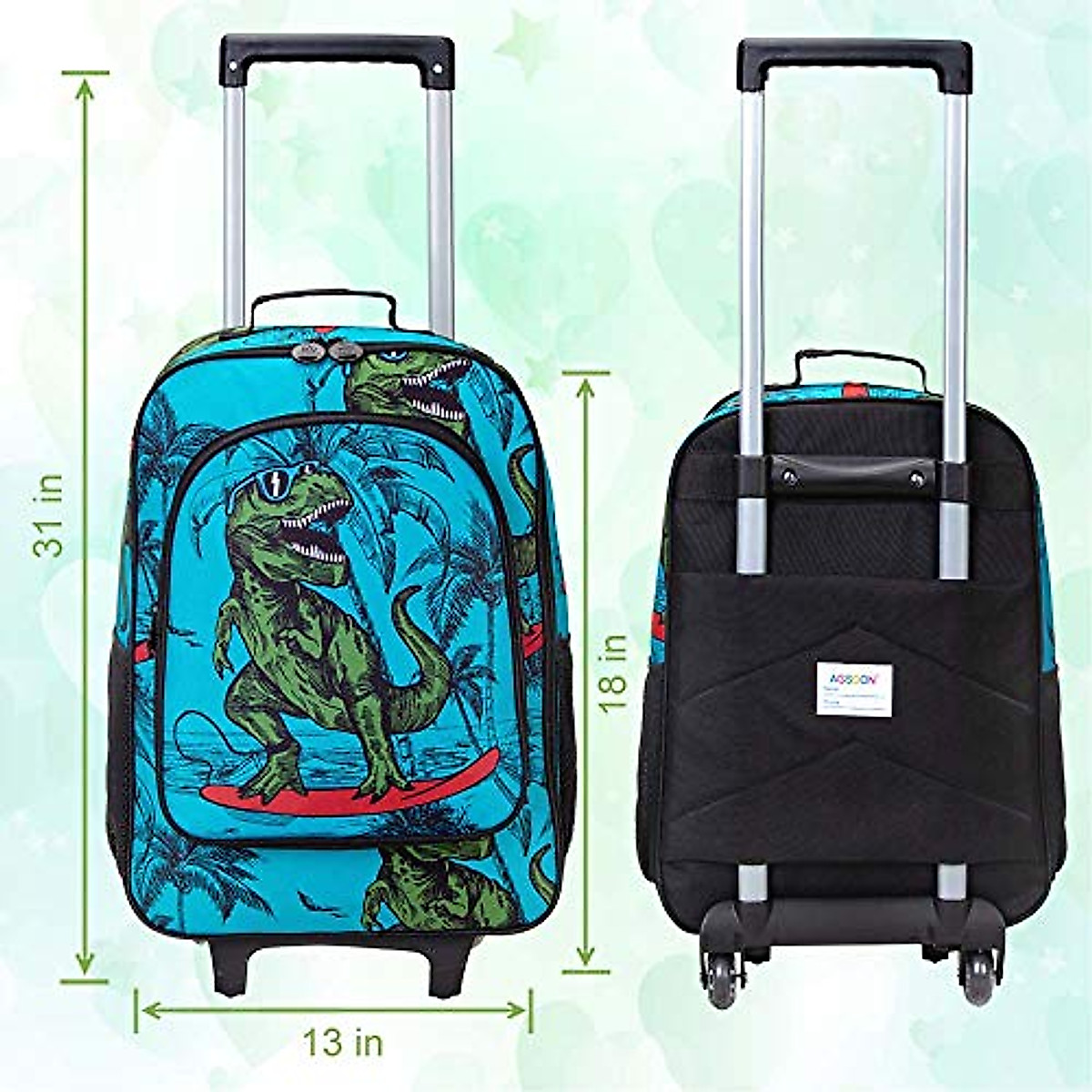 gxtvo Kids Luggage with Wheels for Boys, Dinosaur Rolling carry on Suitcase for Toddler Children