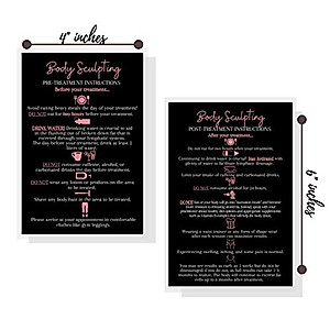 Body Sculpting Pre and Post Treatment Information Cards | 30 Pack | 4x6” inch Large Postcard Size | Black with Rose Gold Design