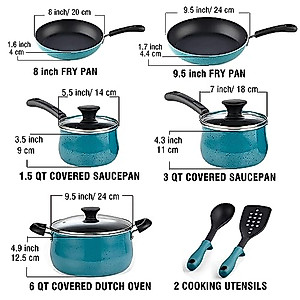 Cook N Home Pots and Pans Nonstick Cookware Set 10-Piece, Belly Shape Kitchen Cooking Set with Frying Pans and Saucepans, Induction Compatible, Turquoise
