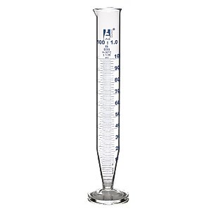 EISCO Crow Receiver, 100ml - Class B - Borosilicate Glass - Blue Graduations, Round Base & Spout - Oil Distilation & Tar Tests - 10" Tall