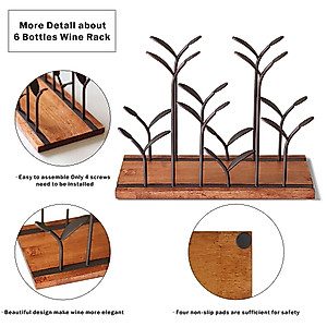 ALLCENER Countertop Bottle Rack, Tabletop Wood Bottle Holder, Hold 6 Bottles, Perfect for Home Decor & Kitchen Storage Rack, Bar, Cellar, Cabinet, Pantry, etc, Wood & Metal (Bronze)