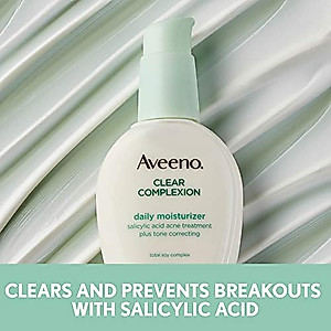 Aveeno Clear Complexion Salicylic Acid Acne-Fighting Daily Face Moisturizer with Total Soy Complex, For Breakout-Prone Skin, Oil-Free and Hypoallergenic, 4 fl. oz