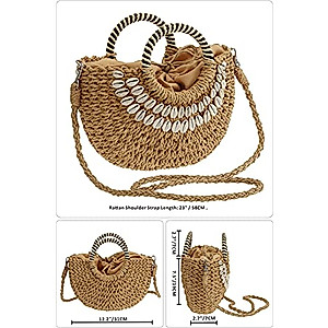 So'each Women's Handbag Shell Wicker Woven Rattan Straw Tote Bag Crossbody Bag Khaki