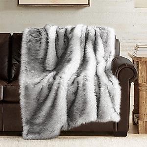 Hyde Lane Long Pile Faux Fur Throw Blanket, Luxury Fluffy with Black Tipped Throws for Home Couch Sofa Decor, Fuzzy Plush Blankets for Women, Direwolf (50x60)