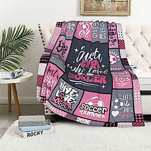 Soccer Gifts for Girls, Soccer Blanket for Girls, Christmas Soccer Gifts for Teen Girls, Gifts for Soccer Lovers, Gifts for Soccer Players Girls, Soccer Stuff for Girls, Soccer Team Gifts 60"x50"