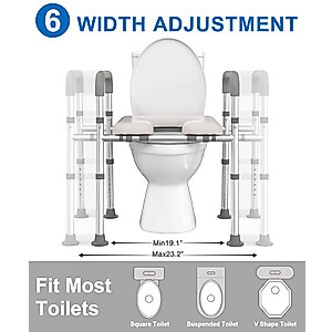 HOMLAND Raised Toilet Seat with Handles, Toilet Seat Riser for Seniors with Adjustable Height & Width, FSA/HSA Eligible 400lb Handicap Elevated Toilet Seat for Elderly, Pregnant, Fit Any Toilet