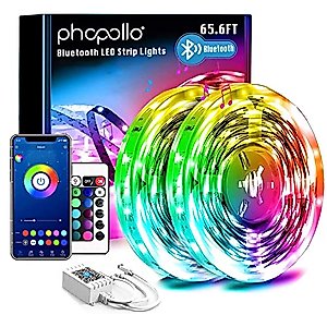phopollo Led Strip Light, 65.6ft led Light Strips with Remote & App,Music Sync Mode with Mic, Smart Flexible12v Led Lights for Bedroom Ceiling, Party,Stairs（(2 Rolls of 32.8ft）