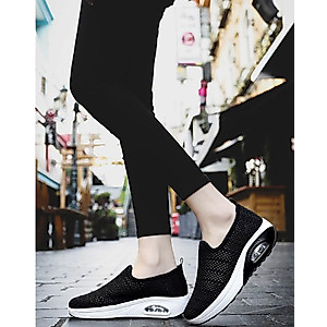 Cubicbee Women's Platform Walking Shoes Breathable Mesh Air Cushion Sneakers,Orthopedic Diabetic Walking Shoes,Casual Comfort Slip-On Beach Shoes (Black-1,9)