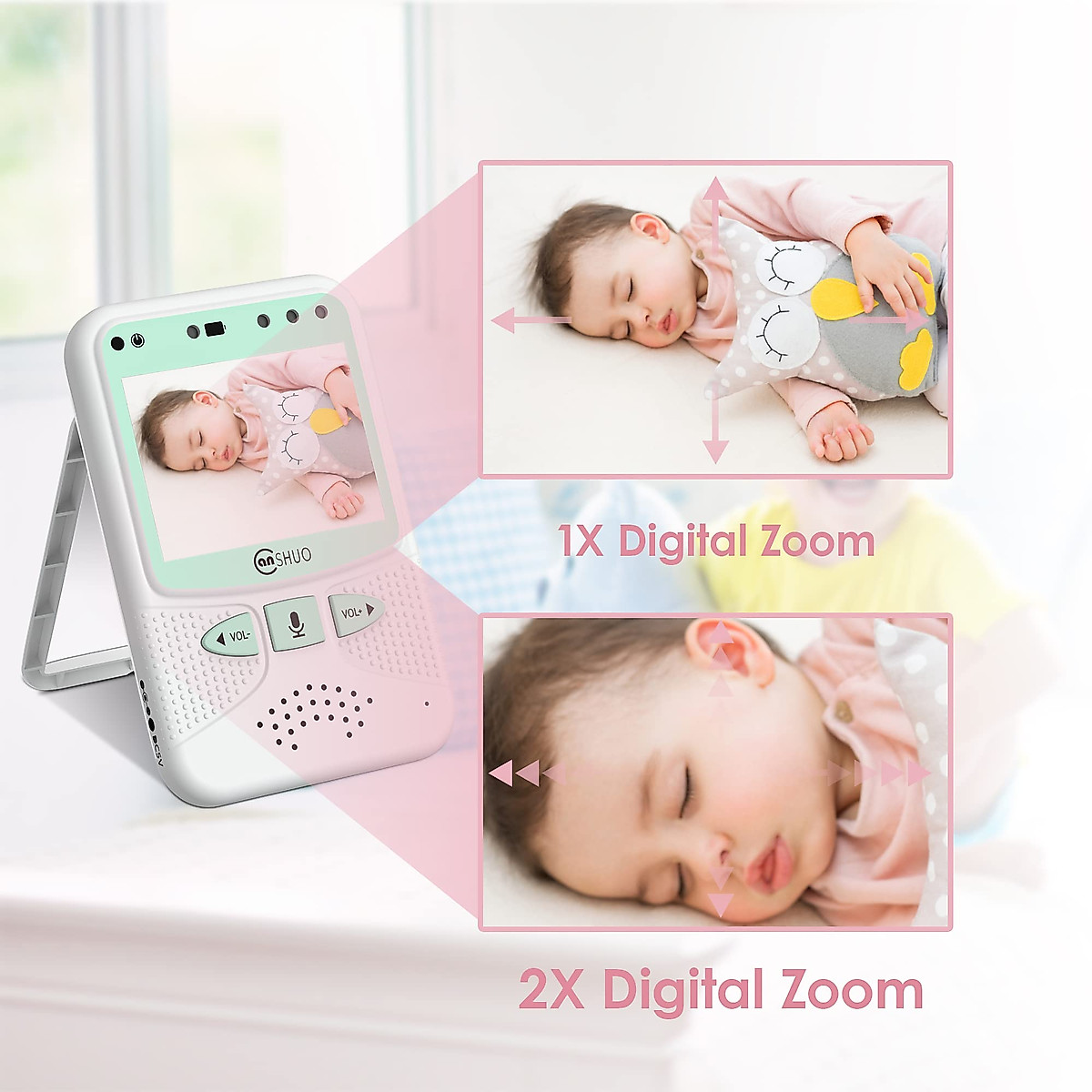 CanSHUO Baby Monitor, 2.4Ghz Video Baby Monitor with 900ft Long Range, Temperature, Infrared Night Vision, 2-Way Talk, High Capacity Battery