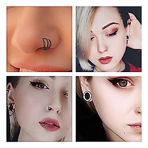 WBRWP Nose Ring Lip Rings Septum-Clicker: Double Black Nose Ring Hoops 16G 8mm 316L Surgical Steel Sleeper Earring Helix Rook Conch Cartilage Daith Tragus Earrings Nose Piercing Jewelry