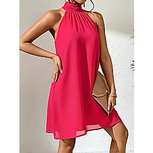 Floerns Women's Summer Floral Print Sleeveless Halter Neck Beach Party Dress Watermelon Pink Solid XS