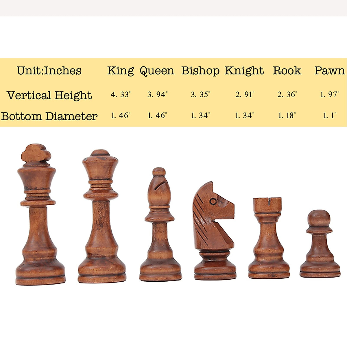 LuckyWish Large Wood Chess Pieces,4.3 Inch King,Chess Pieces Only, No Board