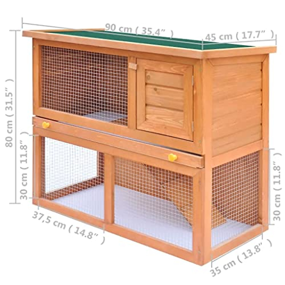 vidaXL Outdoor Rabbit Hutch 1 Door Weather Resistant Heavy Duty Animal Cage Bunny Living Small Animal Shelter Brown Wood