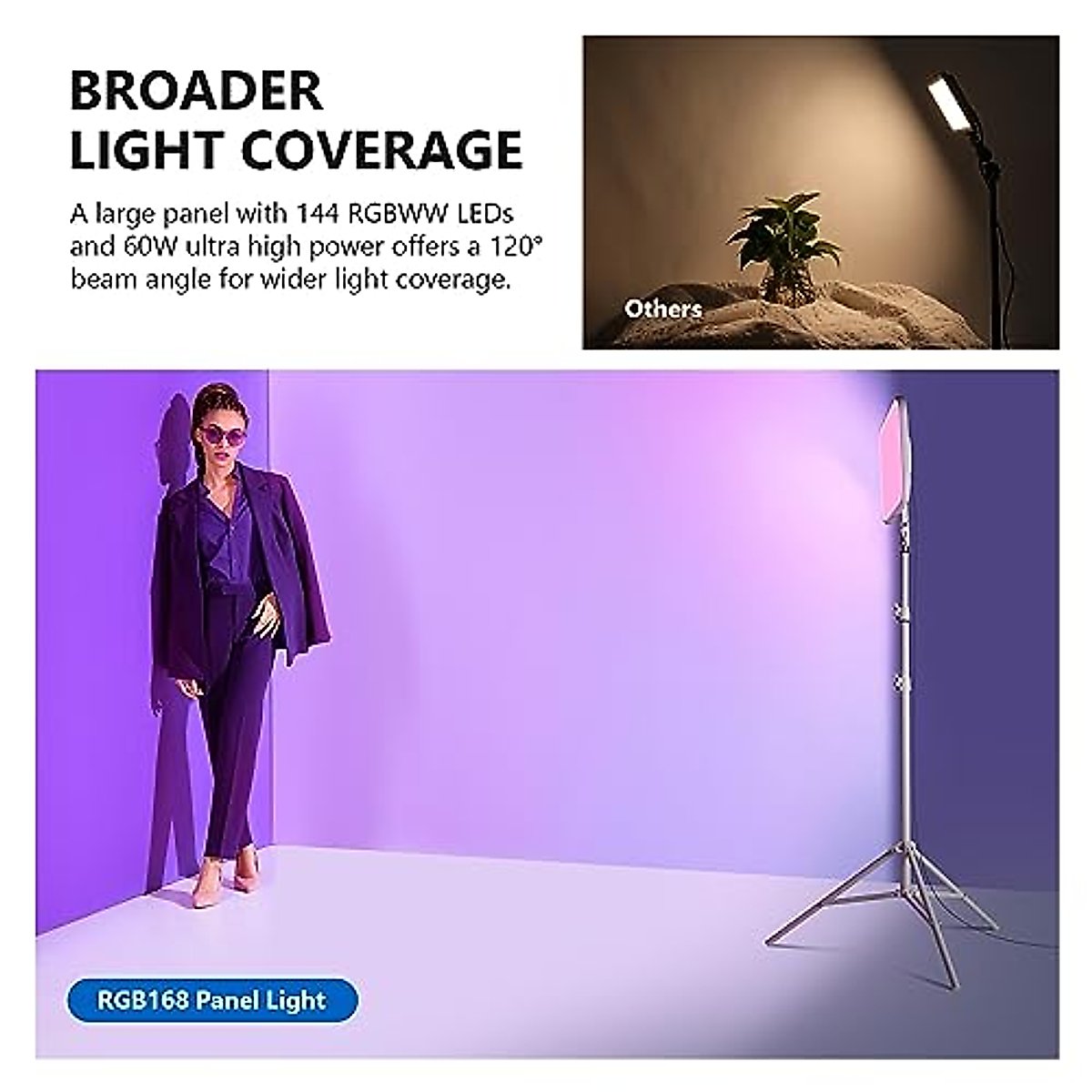 NEEWER 18.3" RGB LED Video Light Panel with App Control Stand Kit 2 Packs, 360° Full Color,60W Dimmable 2500K~8500K RGB168 LED Panel CRI97+ with 17 Scene Effect for Game/YouTube/Zoom/Photography,White