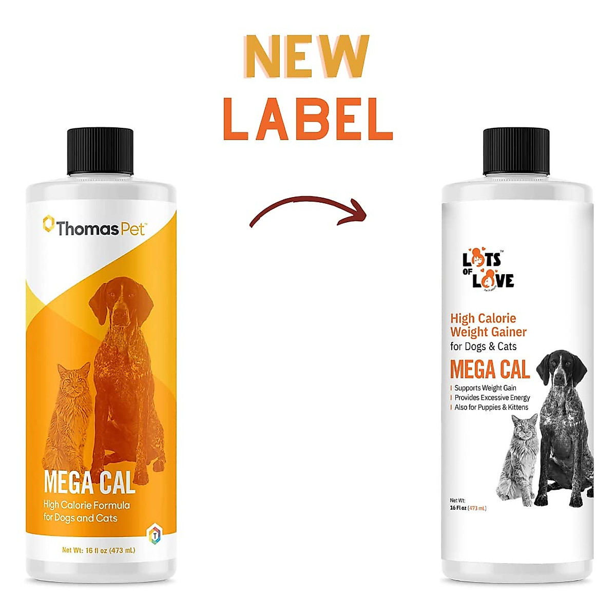 Mega Cal - High Calorie Dog Weight Gainer Supplement, Supports Healthy Weight Gain & Weight Management in Dog Food (Thomas Labs Earlier) 16 fl oz
