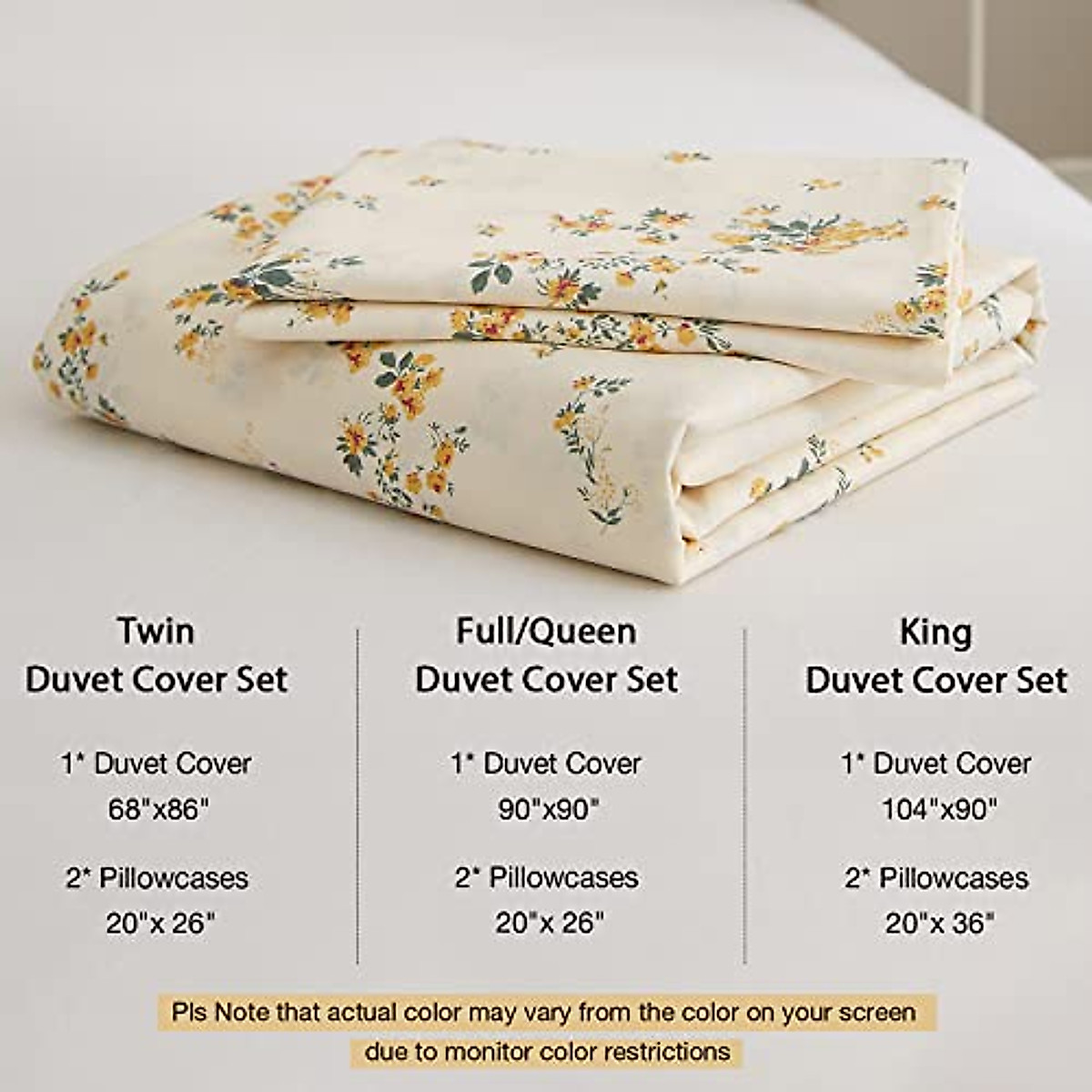 EAVD Yellow Botanical Floral Duvet Cover Queen Soft Cotton Reversible Floral Bedding Sets Full Aesthetic 1 Botanical Duvet Cover with 2 Pillowcases Chic Garden Flower Bedding Sets for Girls Women