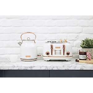 Haden 75089 Heritage 1.7 Liter Stainless Steel Body Countertop Retro Electric Kettle with Auto Shutoff & Dry Boil Protection (Ivory/Copper)