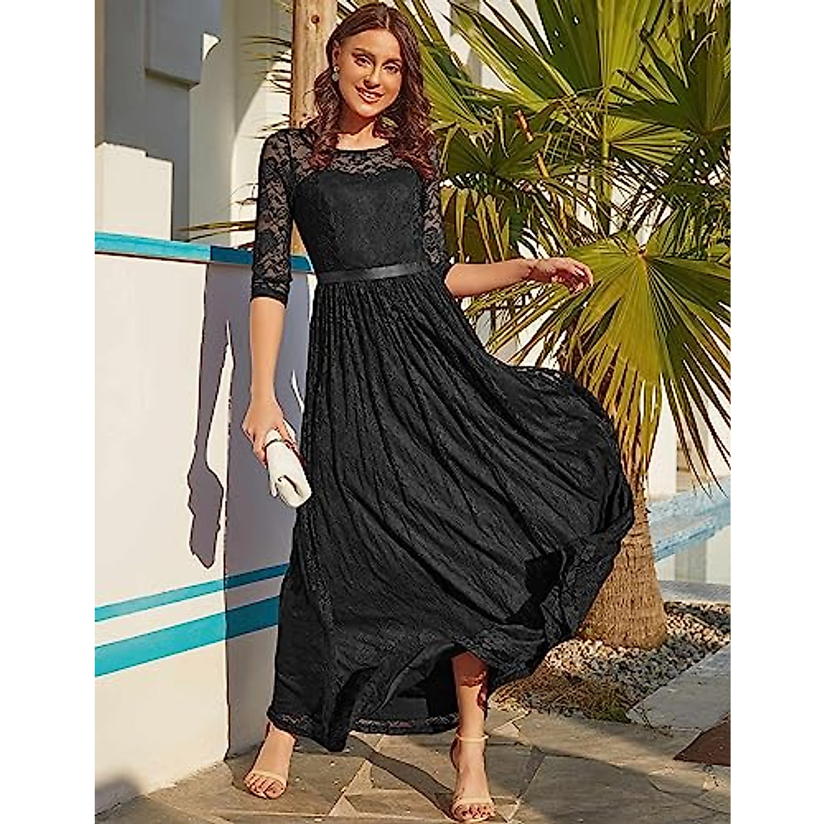 Wedtrend Black Bridesmaid Dress for Women Cocktail Party Dress Special Occasion Gowns and Evening Dresses Tea Length Mother of The Bride Dresses Sheer Sweetheart Neckline Dress WTL20007BlackL