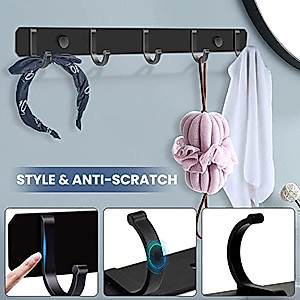 evory 2 Pack Coat Rack Wall Mounted with 5 Coat Hooks, Heavy Duty Aluminum Wall Hooks for Hanging Towel Hat Purse Robes Clothes in Bathroom Kitchen Entryway, Black