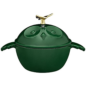 Flavehc Mini Cocotte 16 oz Owl Shaped Mini Dutch Oven 0.5 qt Cast Iron Garlic Roaster for Oven Garlic Confit Pot Ramekins with Lids Oven Safe, Green