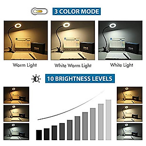 Semlos Clip on Light Reading Light - 24 LED USB Book Light, 3 Color Modes, 10 Brightness Dimmer, Memory Function, Auto Timer, Eye Protection Desk Clamp Lamp, 360 ° Flexible Gooseneck Bed Night Lights