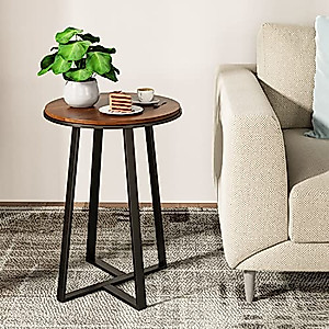 Dorriss Round Small End Table Walnut Color MDF Top,Metal Frame Black, Tall End Table for Bed Room,Coffee Tea End Table for Living Room(Walnut+Black)