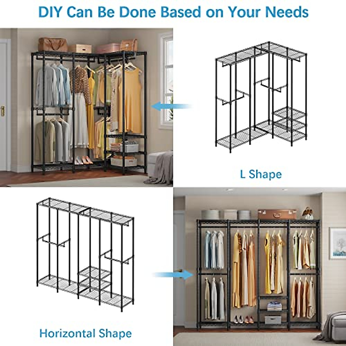 VIPEK V40 Wire Garment Rack Heavy Duty Clothes Rack for Hanging Clothes, Multi-Functional Bedroom Clothing Rack Freestanding Closet Wardrobe Rack, 76 inch L x 15.7 inch W x 75.6 inch H, Max Load 900lbs, Black