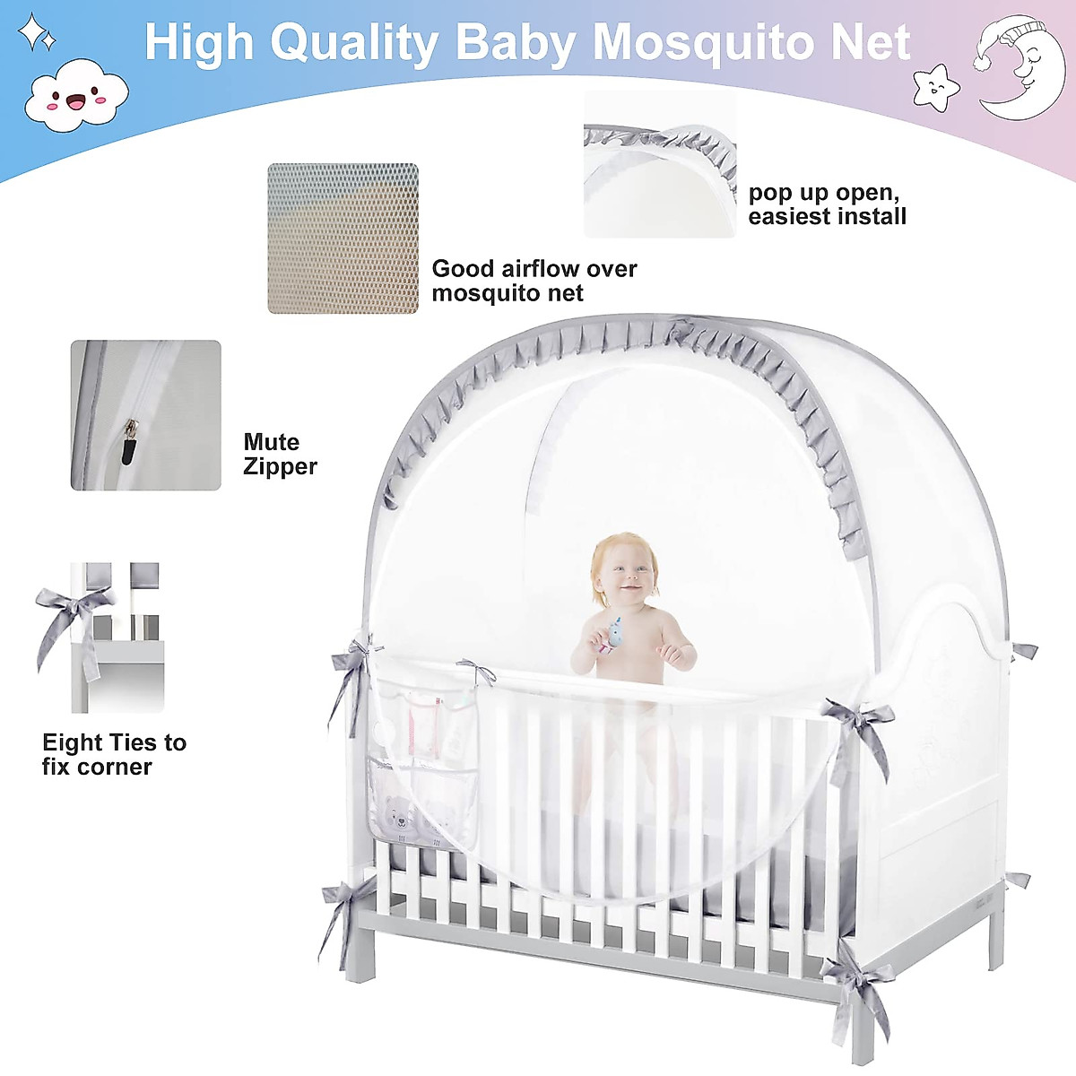 Crib Tents to Keep Toddler from Climbing Out Baby Safety Crib Tent Falls and Mosquito Bites Portable Baby Tents for Baby Cribs Sturdy & Stylish Infant Crib Topper