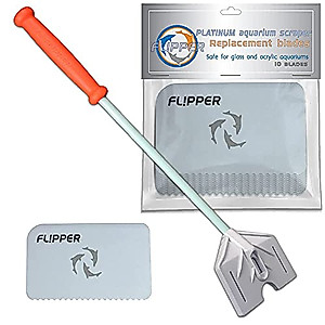FL!PPER Flipper Platinum Aquarium Hand Scraper Tool – Glass and Acrylic Fish Tank Cleaner – Aquarium Glass Cleaner - Aquarium Glass Scraper with Serrated Blade 18"