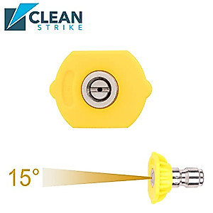 Clean Strike Professional Spray Nozzles, Yellow 15-Degree Spray Tips with 1/4 Inch Quick Connect Fitting, 4.0 Orifice and Pressure Washer Rated 6200 PSI, 5-Pack