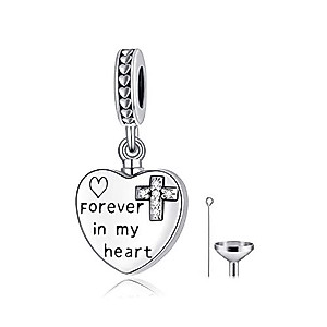 LONAGO Heart Urn Charm Hold Ashes for Bracelet Necklace 925 Sterling Silver Heart Shape Picture Bead Charm Gift for Women