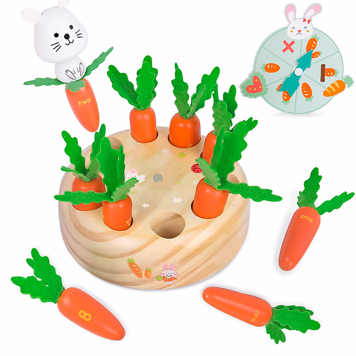 Uncle Nick Wooden Toys for Toddlers Montessori for Toddler Carrot Harvest Game, Developmental Shape Sorting Matching Puzzle Game for 3 Year Old Baby Boys and GirlsGifts Fine Motor Skill Toy