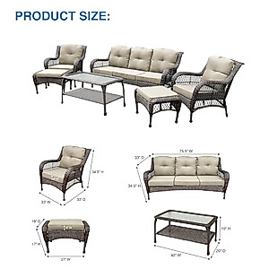 Jeco 6 Piece Wicker Seating Set with Tan Cushions, Espresso