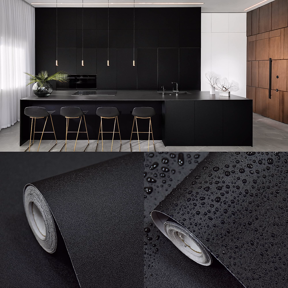 Aniboo Matte Black Peel and Stick Wallpaper Black Contact Paper for Cabinets and Drawers Self Adhesive Removable Wallpaper for Bedroom Bathroom Black Countertop Contact Paper Waterproof 78.7inL15.7inW