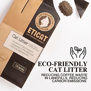Natural Cat Litter from Upcycled Coffee Grounds - Alternative to Clay and Pellet Litter - Unscented Cat Litter Clumping - Lightweight Litter - Powerful Odor Control - Easy to Scoop - 13 LB