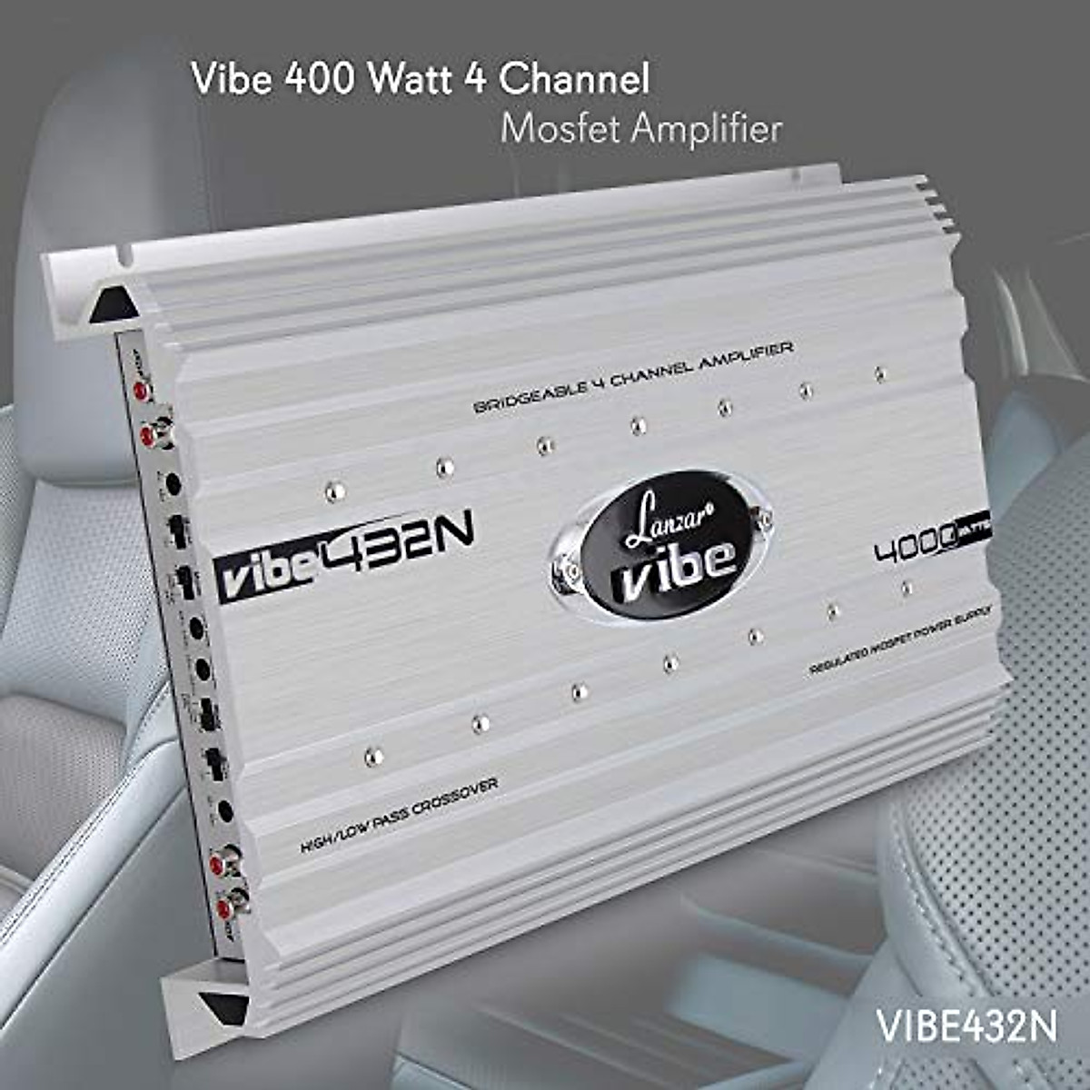 Premium Lanzar Car Audio, Amplifier Car Audio, Car Stereo Amplifier, 4,000 Watt, 4-Channel, Mosfet Amplifier, RCA Input, Subwoofer Bass Control, Power Amp, LED Indicator, Car Electronics