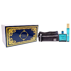 Versace Versace Eros Men 3.4oz EDP Spray, 0.3oz EDP Spray, Pouch 3 Pc Gift Set