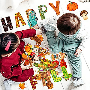 56 PCS Happy Fall Cut-Outs Pumpkin Maple Leaves Cut Outs Turkey Corn Sunflower Cutouts with 100 Glue Point, Autumn Paper Decoration for Fall Thanksgiving Theme Classroom Bulletin Board Wall Decor