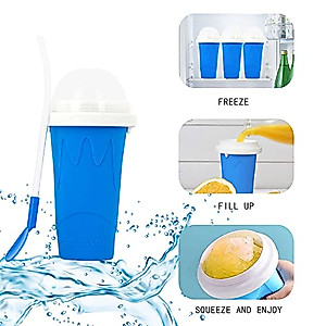 SBOQIXFM Slushie Maker Cup，Milkshake Maker Slushy Machine with，Magic Quick Frozen Smoothies Cup， DIY Homemade Squeeze Icy Cup (blue)