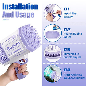 Bubble Gun Rocket 69 Holes Soap Blaster Machine, Bazooka Bubble Launcher Blower Toys for Kids Outdoor Indoor, Bubble Maker for Party Birthday Wedding(Purple)