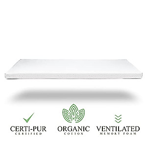 Organic Cotton Crib Topper | CertiPUR-US Ventilated 2-Inch Memory Foam Mattress Pad for Standard Baby Crib Toddler Bed w/Washable Waterproof Cover, Soft Padding, Nonslip Bottom, Travel Strap | 52x27