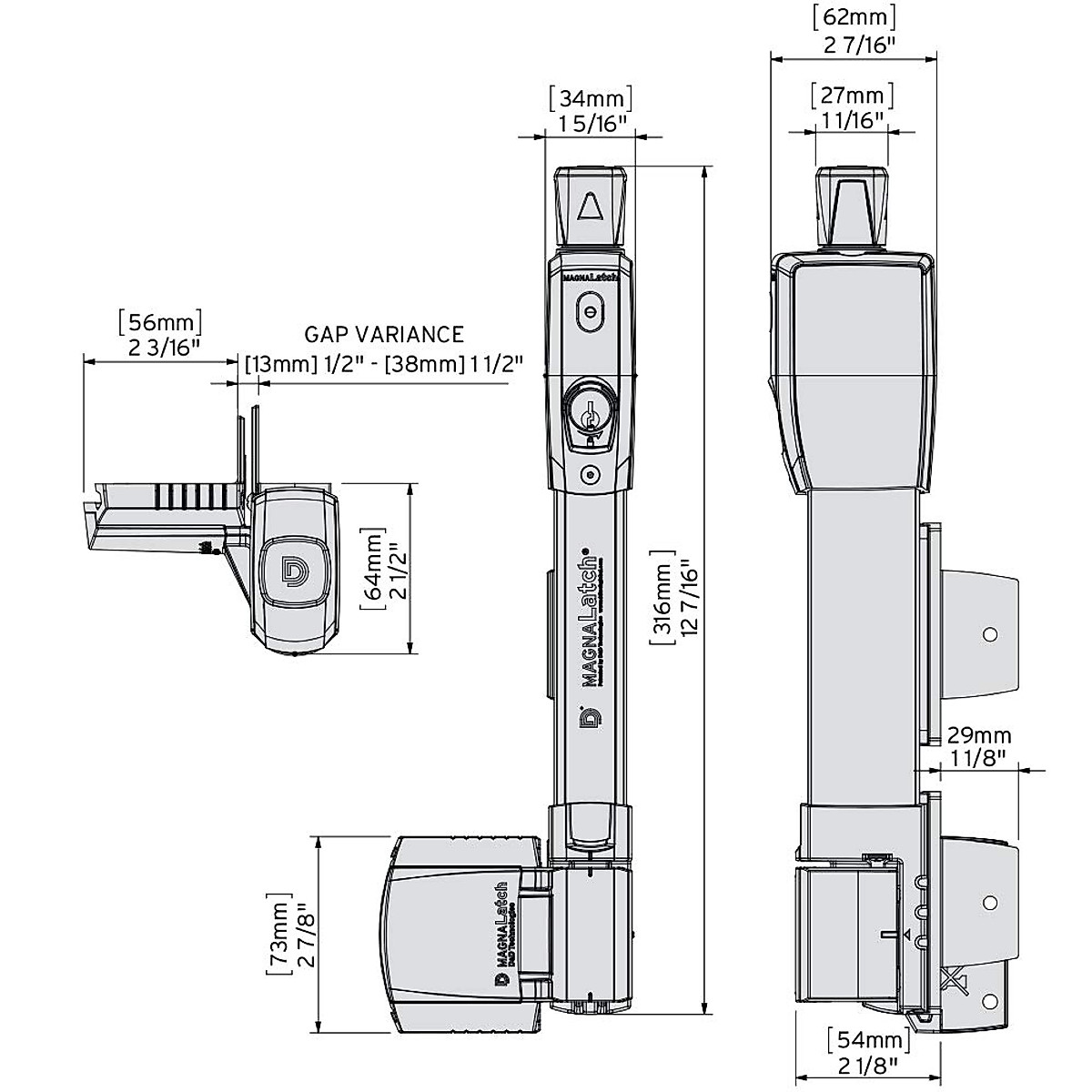 D&D Technologies ML3VPKAWT MagnaLatch Vertical Pull, Child & Pet Safety Magnetic Gate Latch and Lock, for Any Square Gate White
