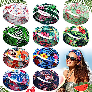 10 Pcs Women's Headbands Beach Boho Headbands Summer Hawaii Knotted Headbands Elastic Turban Head Wrap Floral Vintage Headband Bohemian Twisted Criss Yoga Hair Band Accessories for Girl and Women