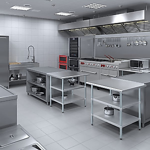 36" Long X 30" Deep Stainless Steel Work Table with 2 Shelves | Metal Food Prep Station | Commercial & Residential NSF Utility Table