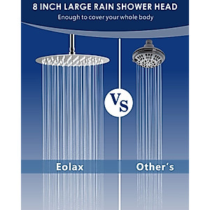 8'' Rain Shower Head with 11'' Adjustable Extension Arm - Eolax High Pressure Rainfall Showerhead Solve Low Water Pressure and Flow - Bathroom Fixed Shower Heads Made of 304 Stainless Steel - Chrome